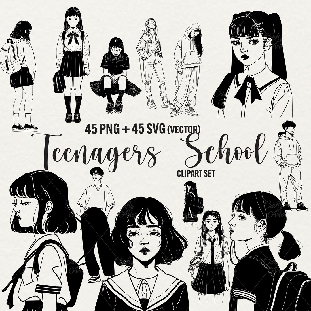 Teenage Students Clipart: School Graphics Bundle (PNG, SVG) - Etsy