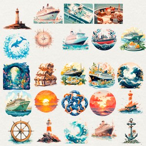 Cruise Ship Clipart: Ocean Watercolor, Summer Travel (64 PNG Digital ...