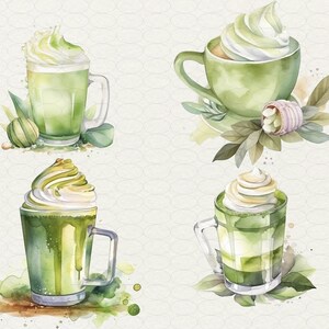 Matcha Latte Clipart - Green Tea Latte Drink Watercolor Matcha Latte 24 ...