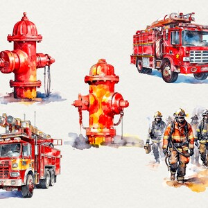 Watercolor Firefighters Clipart 30 Png - Firetruck Clipart ...
