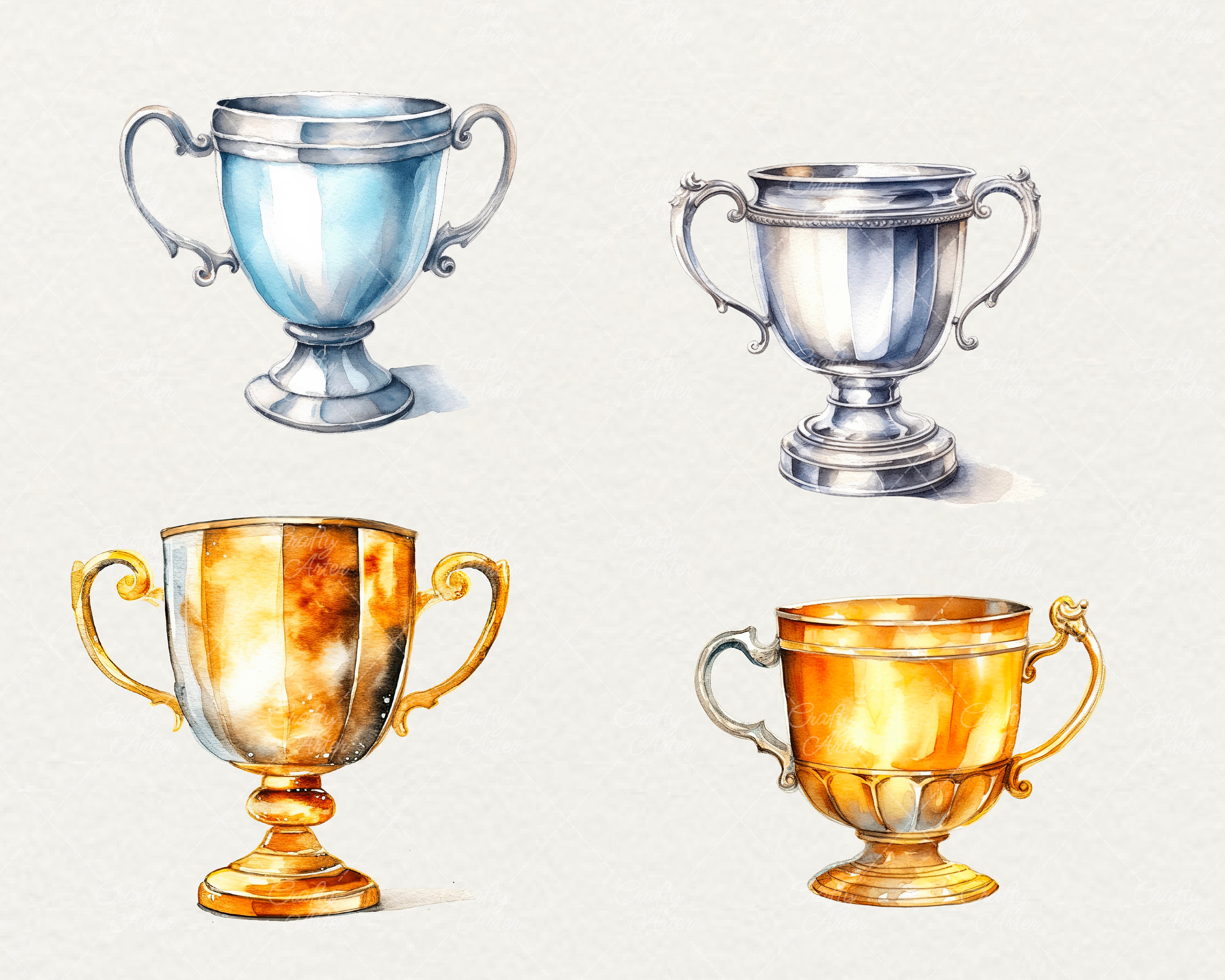 Watercolor Winner Clipart: Trophies, Medals, Golden Cup (30 PNG) - Etsy