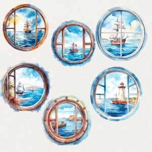 Watercolor Sea Window View Clipart, Nautical Windows 28 Png Watercolour ...