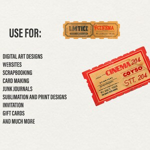 Vintage Cinema Tickets Clipart Bundle: 55 PNG Graphics (printable A4 ...