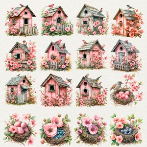 Birdhouse Spring Clipart, 36 PNG Watercolor Birdhouses, Birdie Graphics ...
