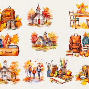 Watercolor Autumn Back to School Clipart, Back to School Graphics, Kids ...