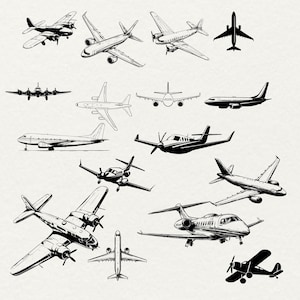 Airplane Clipart Bundle PNG SVG, Vintage & Modern Plane Illustration ...