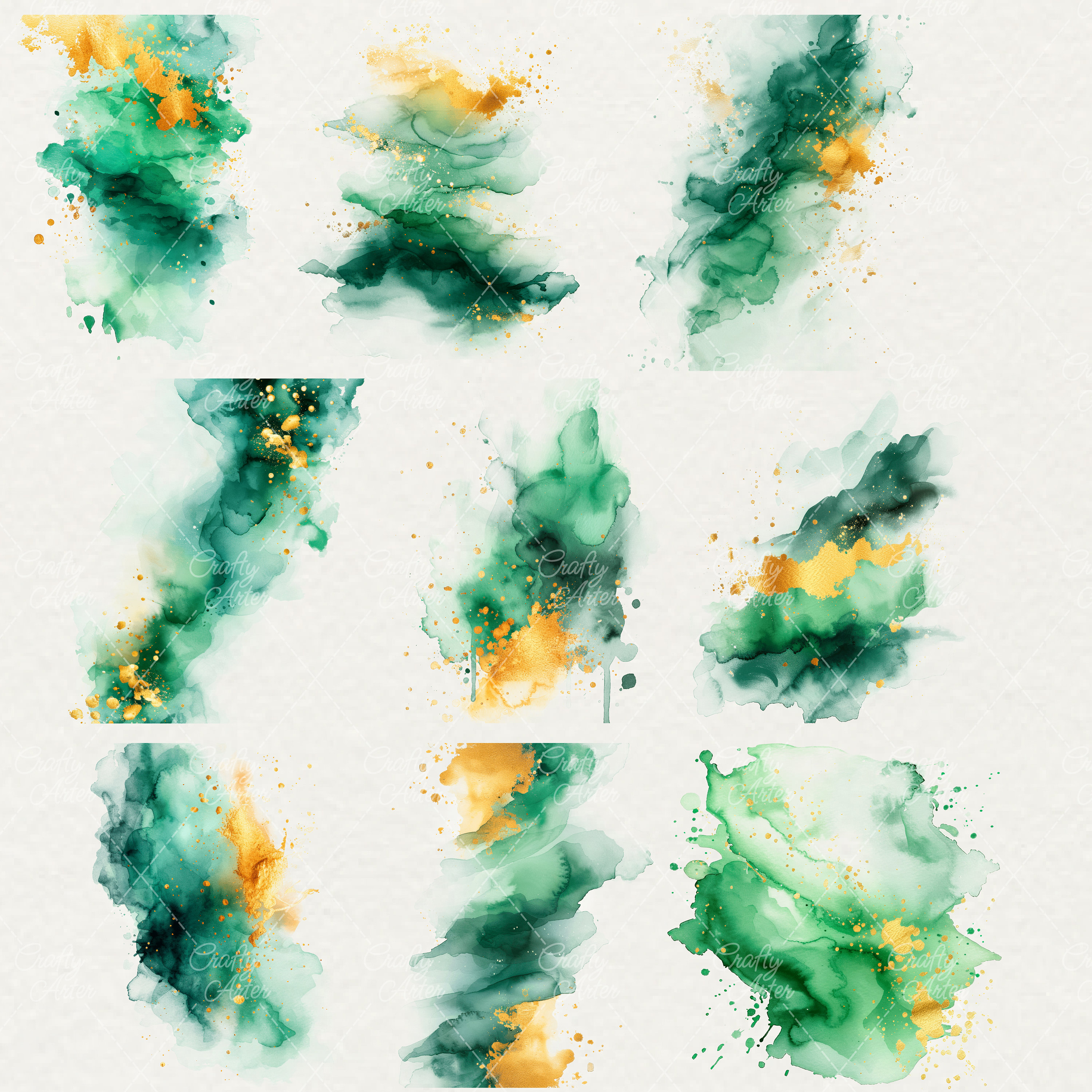 Green and Gold Watercolor Splashes: Emerald Textures (24 PNG) - Etsy