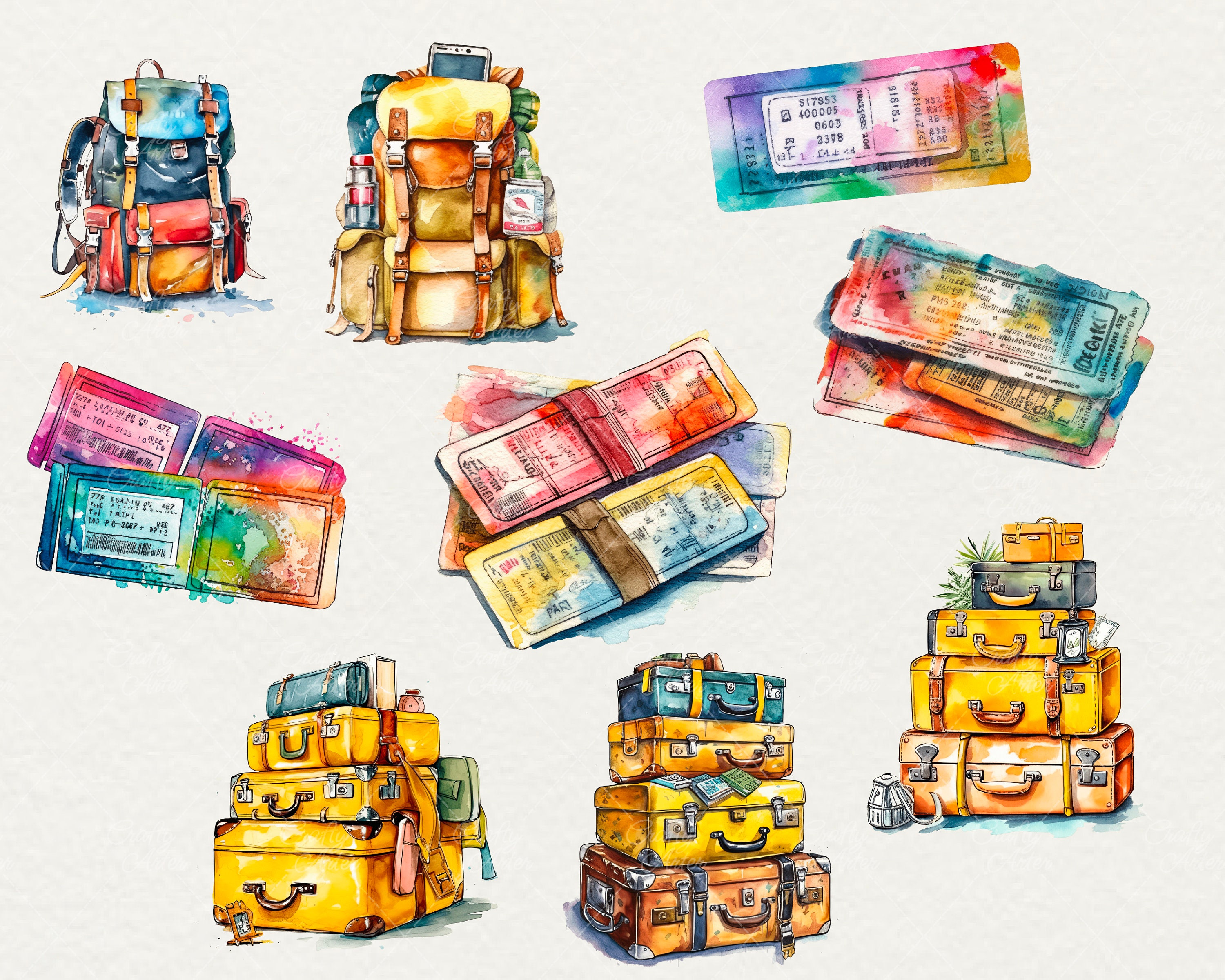 Watercolor Travel Clipart 72 PNG World Travel Travel Summer - Etsy