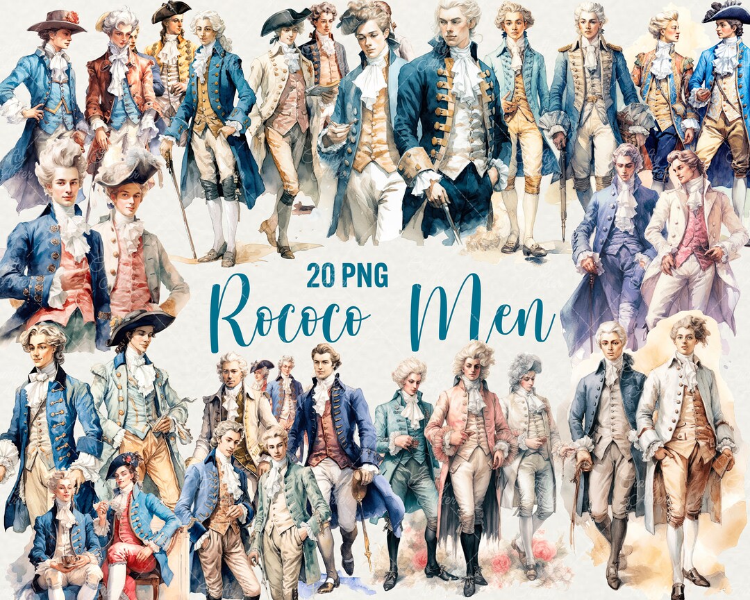Rococo Mens Clipart, Watercolor Elegant Men Clipart, 20 PNG Rococo ...