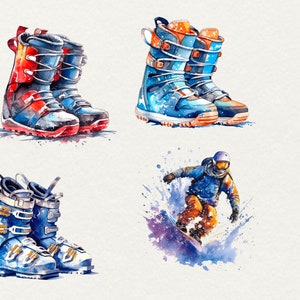 Watercolor Winter Sport Clipart, 30 Png Snowboard Clipart, Ski Nature ...