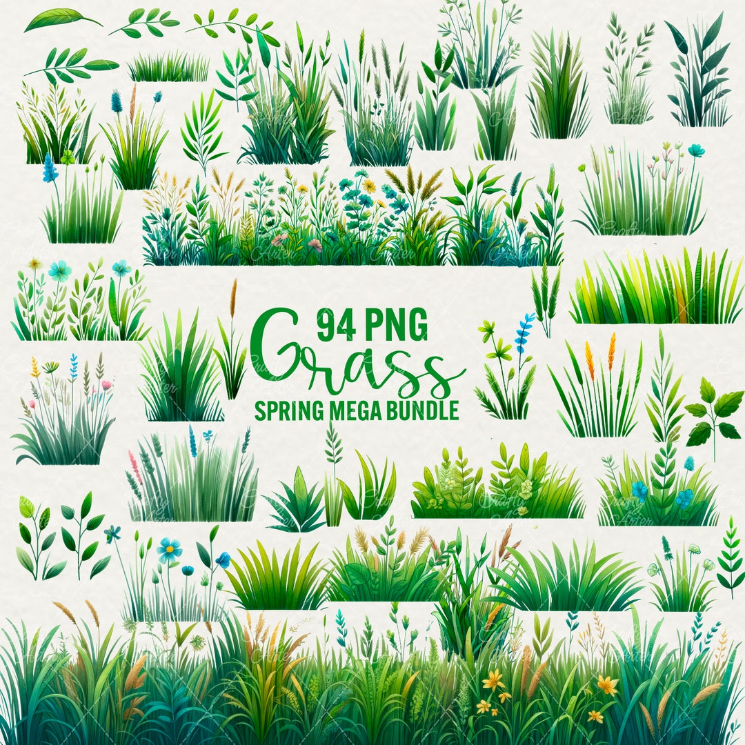 Grass Clipart Bundle, 94 Png Spring Green Grass, Gardening Clipart ...