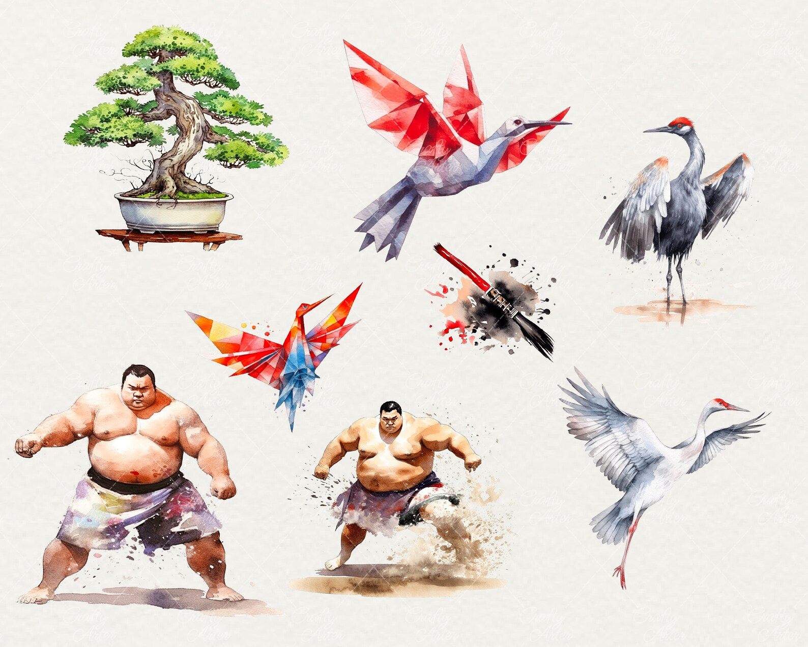 Japan Clipart: 47 Watercolor Japanese Graphics (PNG, Commercial Use) - Etsy