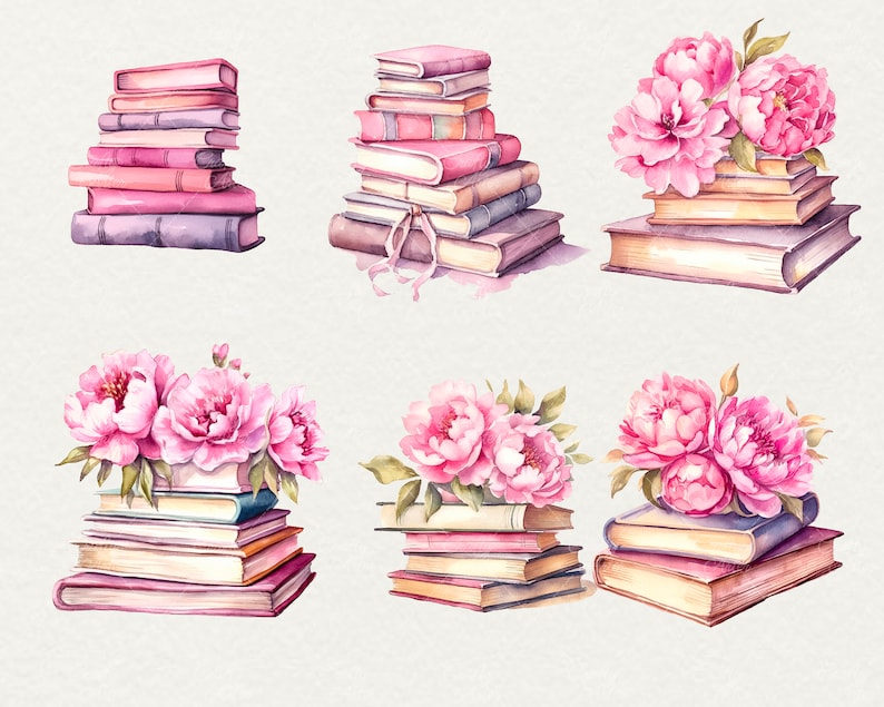Watercolor Pink Book Clipart 30 PNG Pastel School Books - Etsy