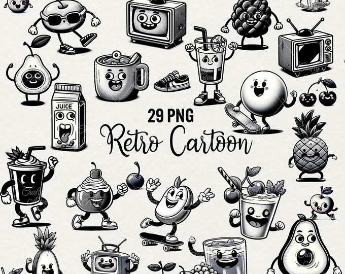 Retro Character Design SVG Clipart, 60s Smiley Face SVG/PNG Collection ...
