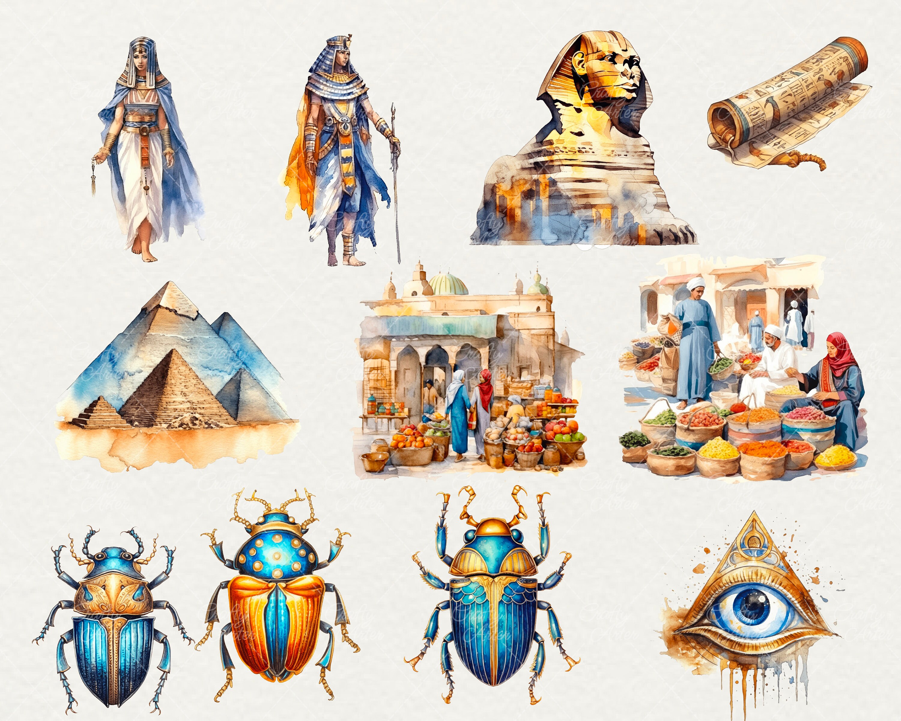 Watercolor Egypt Clipart: 58 PNG Travel Scrapbooking Graphics - Etsy
