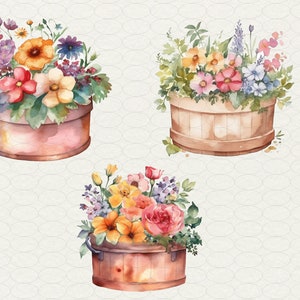 Flower Box Clipart. Spring Clipart, Watercolor Flower Box, Bouquets ...
