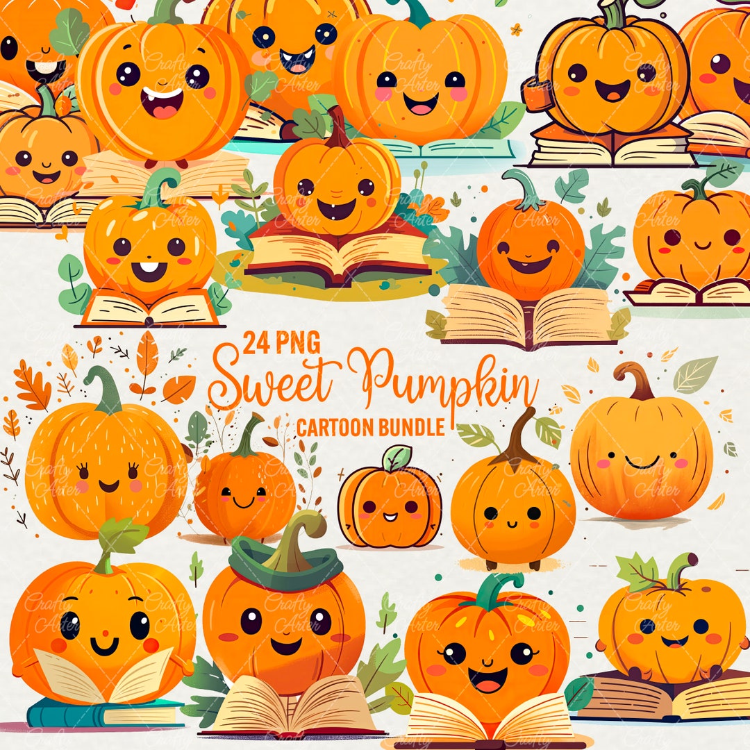 Cartoon Cute Pumpkin Clipart, 24 PNG Art Halloween Kawaii Graphics ...