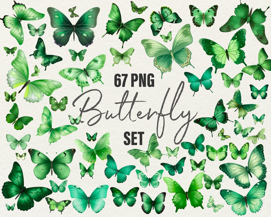 67 Green Butterfly Clipart PNG Watercolor Butterfly Stickers Green ...