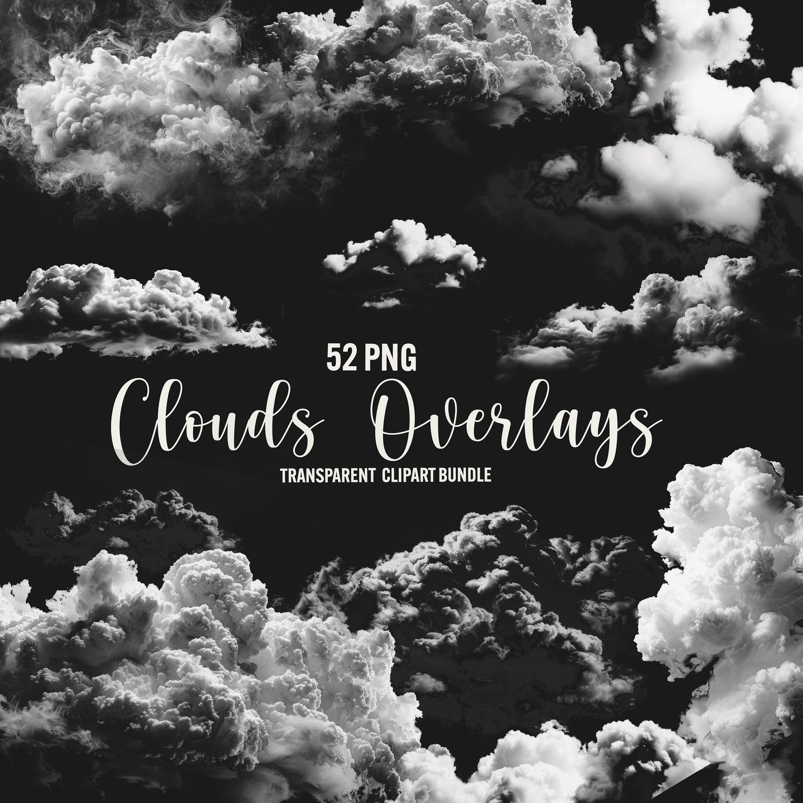52 Cloud Photo Overlays: Realistic PNG Clipart (digital Download) - Etsy