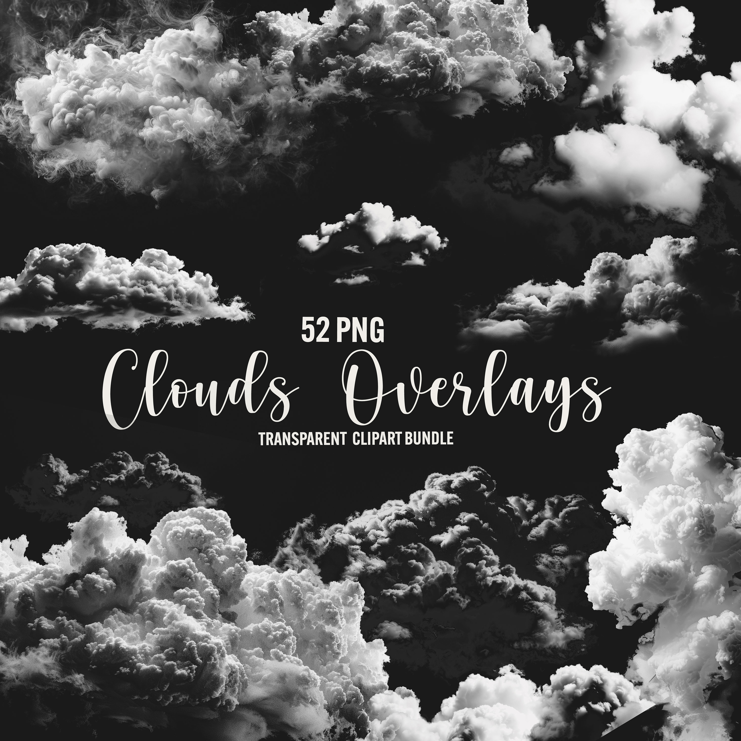 52 Cloud Photo Overlays: Realistic PNG Clipart (digital Download) - Etsy