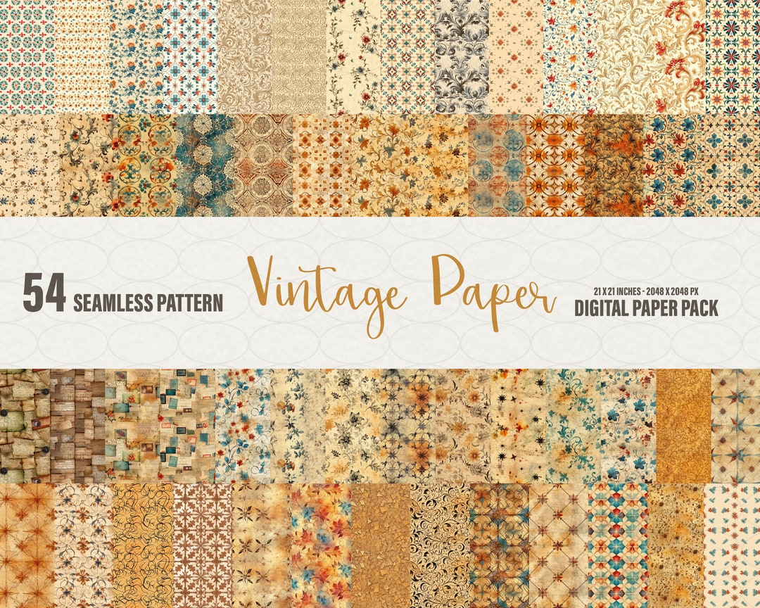 Vintage Paper Seamless Pattern, 54 Vintage Digital Paper, Vintage 