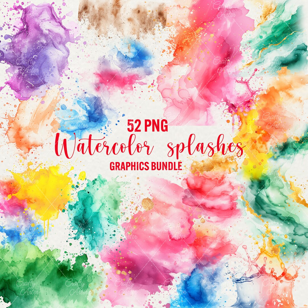 Watercolor Splashes Clipart, 52 PNG Colourful Splash, Watercolour ...