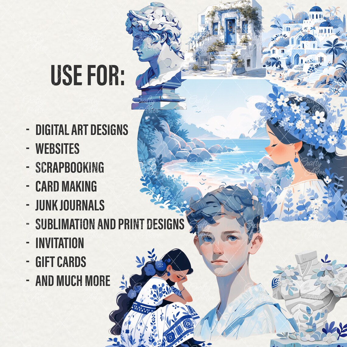 Pastel Greece Clipart Bundle: 48 PNG Watercolor Illustrations ...