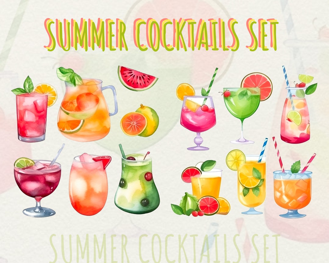 Watercolor Cocktail Clipart: Summer Drink Art (digital Download) - Etsy