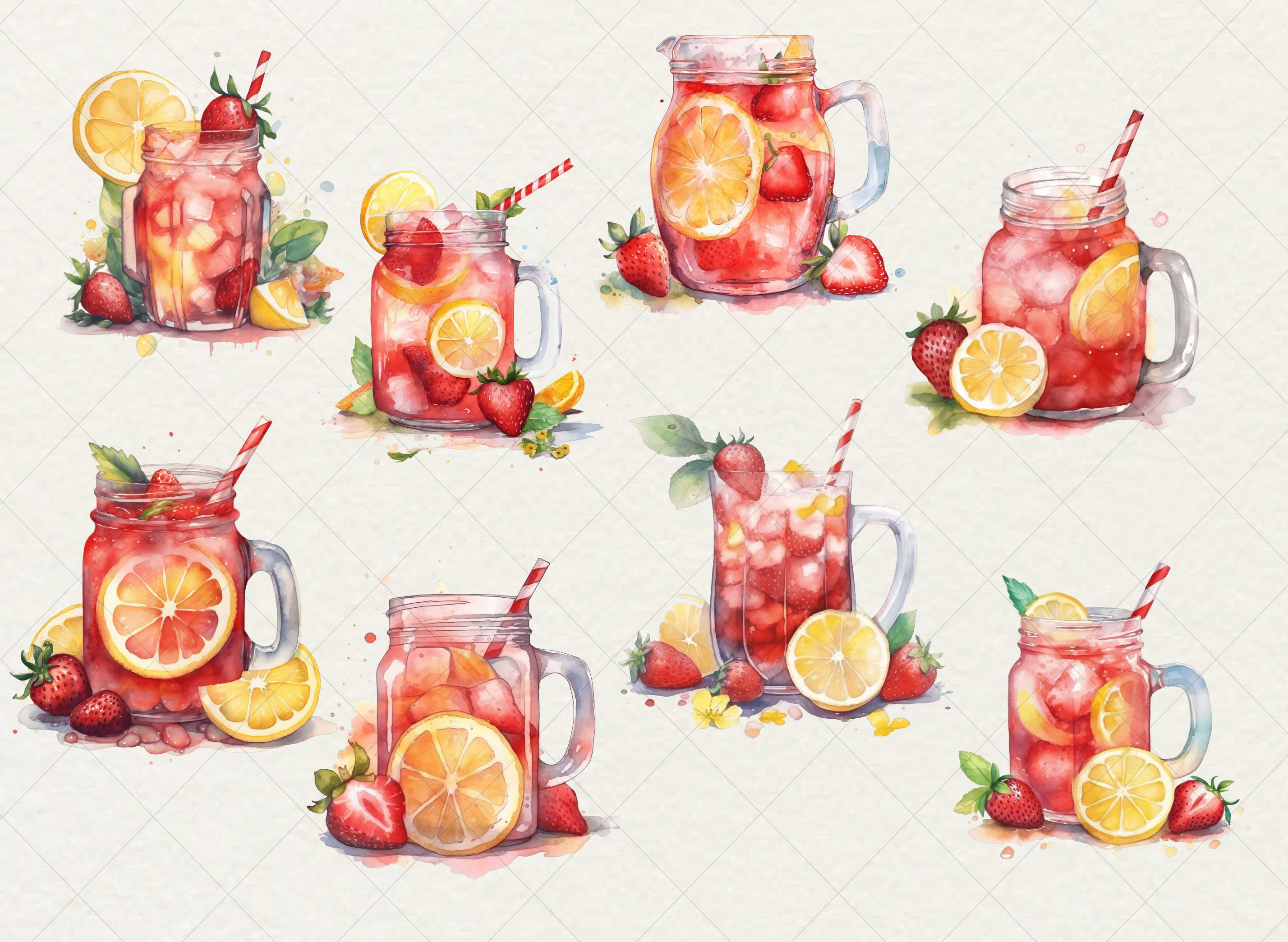 Watercolor Strawberry Lemonade 24 PNG Bundle Spring Lemonade - Etsy