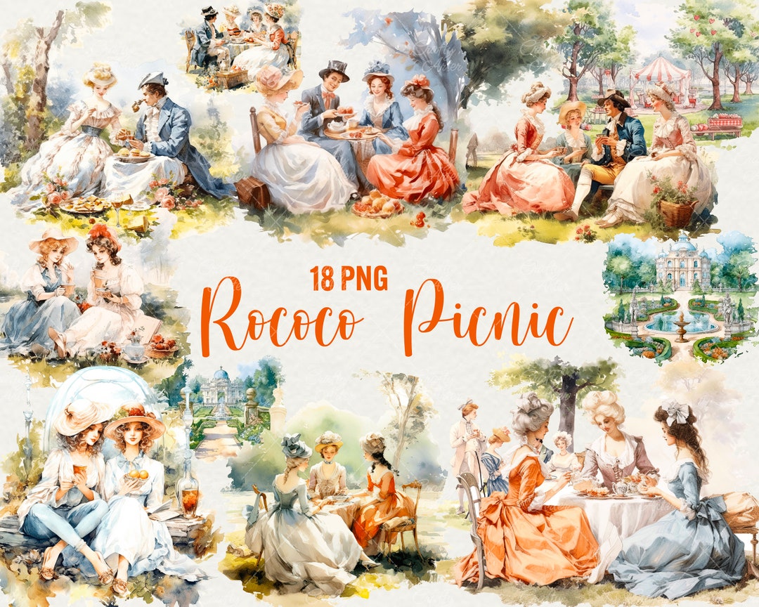 Watecolor Rococo Picnic Clipart, Princess Garden Clipart, 18 PNG Rococo ...