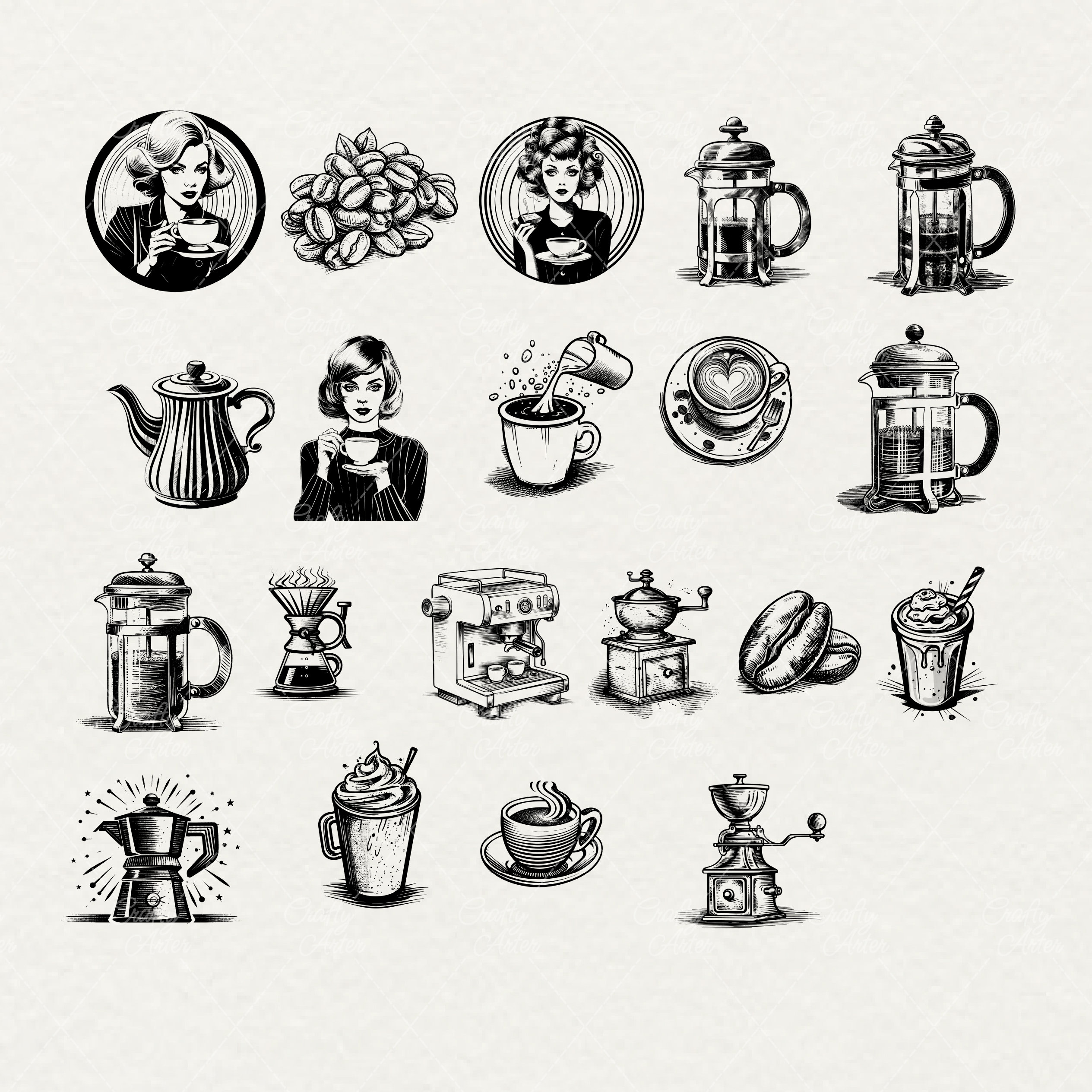 Coffee SVG Clipart Bundle: Line Art Vector Graphics (commercial Use) - Etsy