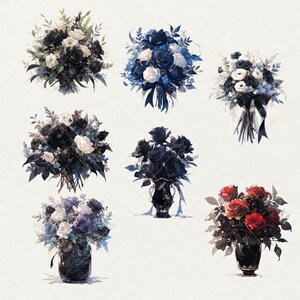 Watercolor Black Roses Clipart, Gothic Rose 20 PNG, Dark Garden Fantasy ...