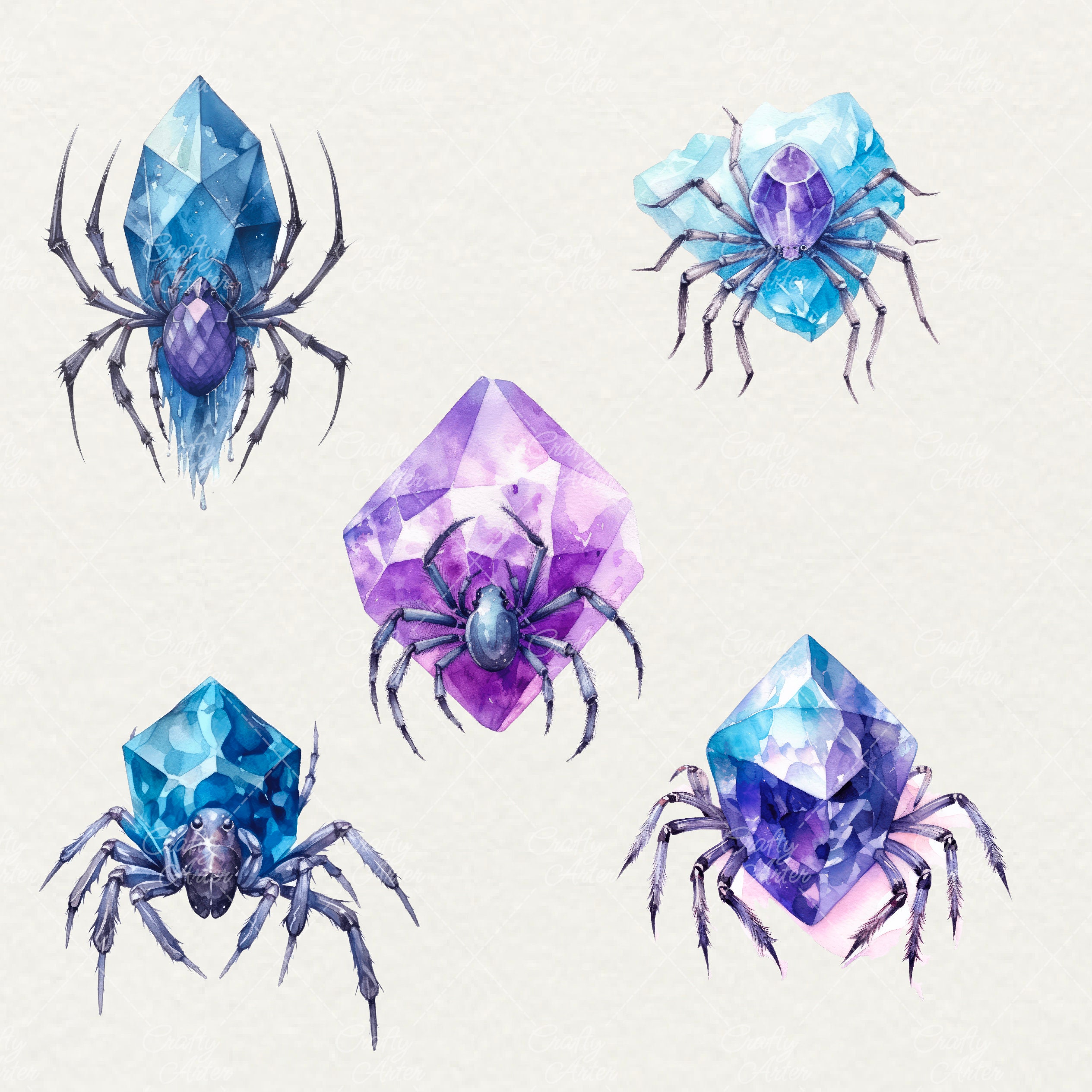 Watercolor Crystal Spider Clipart: Halloween Graphics (20 PNG) - Etsy