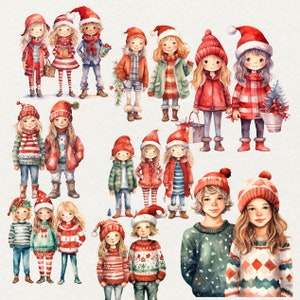 Winter Kids Clipart, Christmas Girl and Boy Clipart, Watercolor Winter ...
