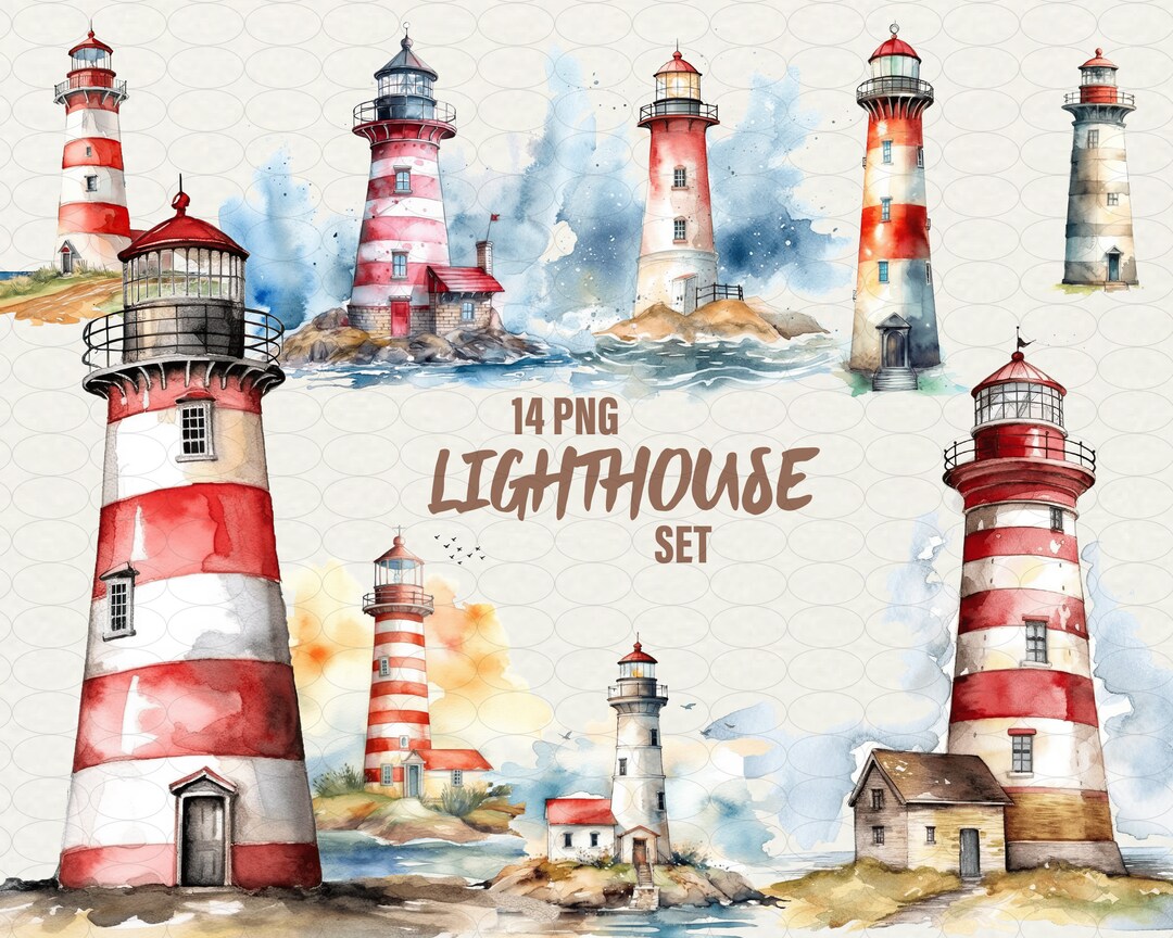 Watercolor Ocean Lighthouse Clipart 14 Png Bundle, Lighthouse PNG ...