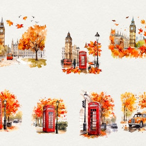 Autumn London Watercolor Clipart: City Scenes, Landmarks (56 PNG) - Etsy