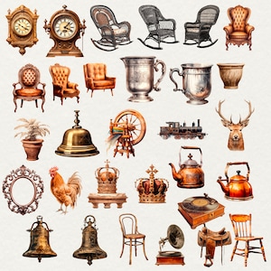 Old Things Clipart, 49 Png Vintage Objects, Watercolor Antique Objects ...