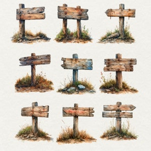 Watercolor Rustic Wood Sign Clipart: 24 PNG Graphics (digital Download ...