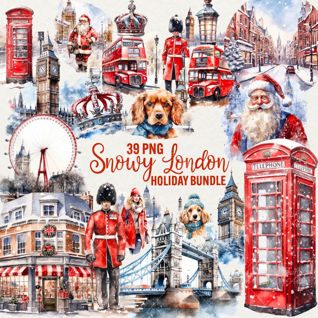Christmas London Clipart, 39 Png Watercolor Snowy London Winter ...