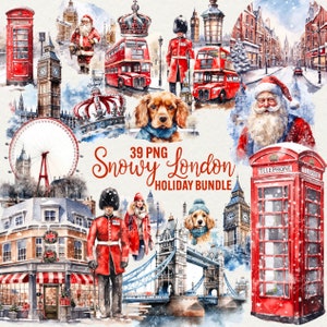 Christmas London Clipart, 39 Png Watercolor Snowy London Winter ...