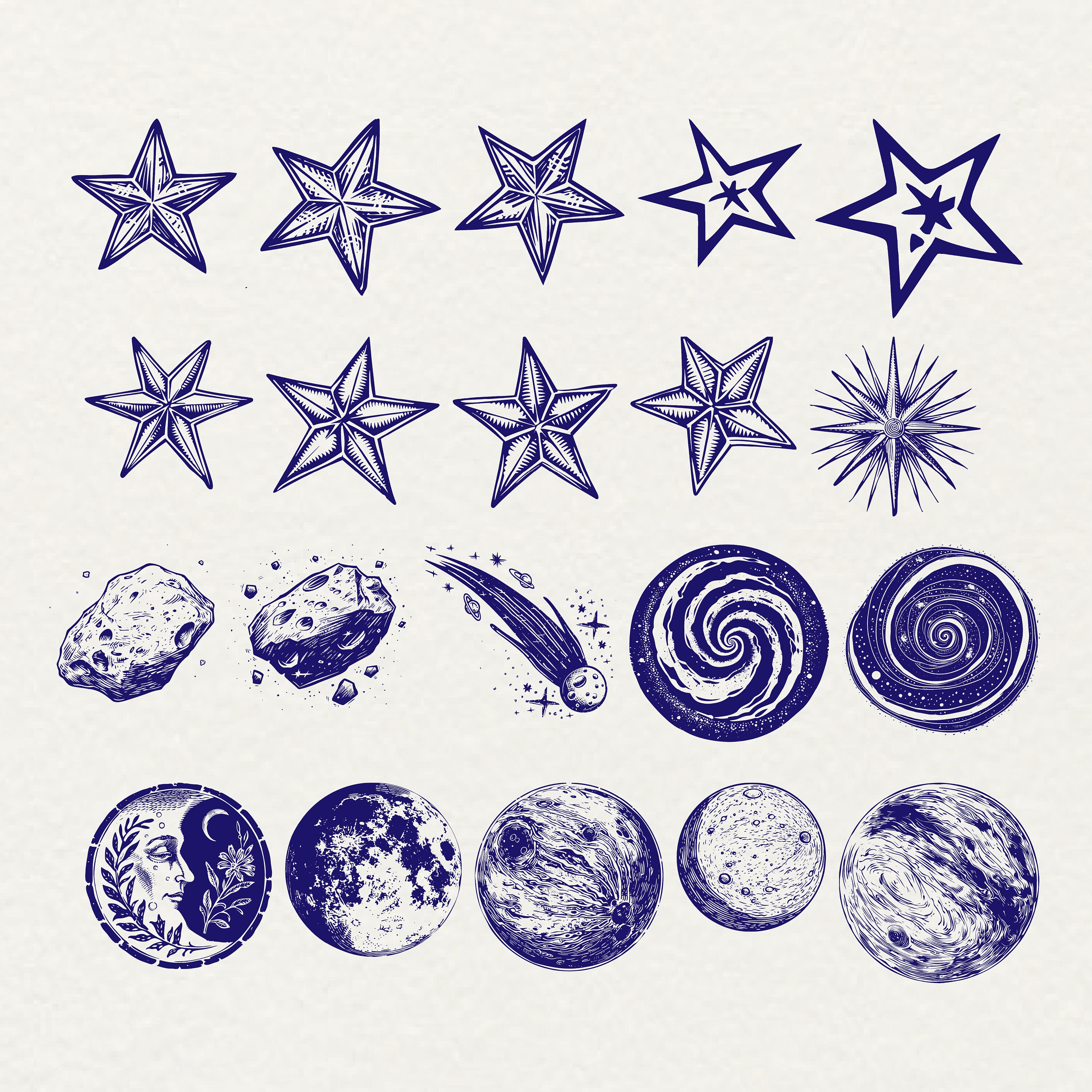 Celestial Clipart: Moon, Stars, Planets - Space Illustrations (75 PNG ...