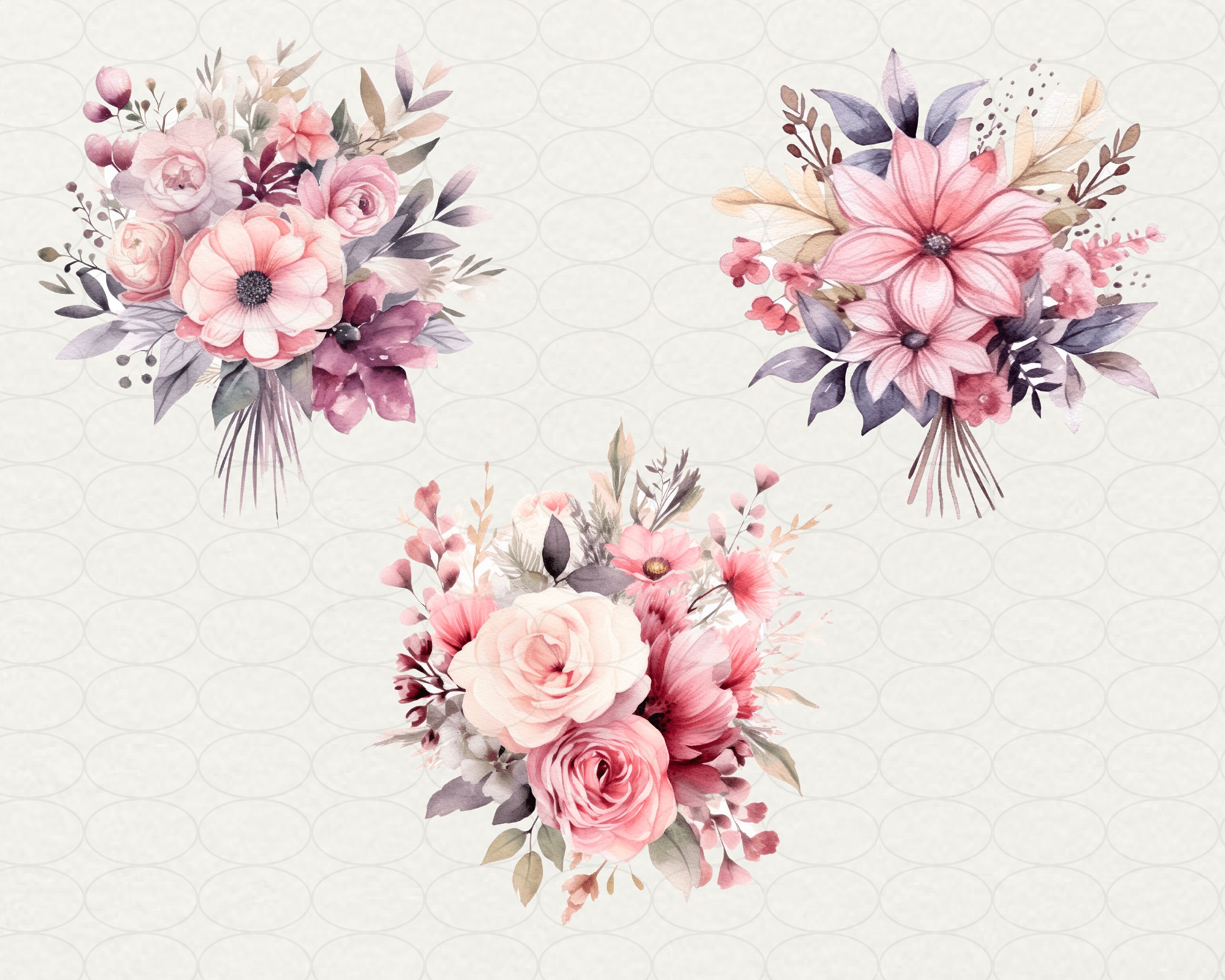 Watercolor Pink Boho Flowers Clipart: 20 PNG Floral Illustrations ...