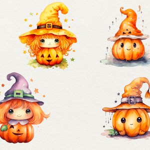 Watercolor Witch Pumpkin Clipart, Watercolor Cute Magic Halloween ...