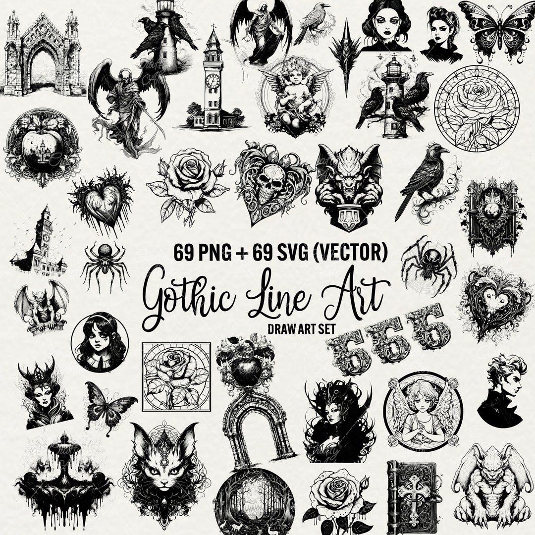 Line Drawing Gothic Clipart, Mystical Clipart, 69 Png and Svg Gothic ...