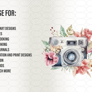 Floral Vintage Cameras Clipart, Spring Flowers Clipart, 20 Png ...
