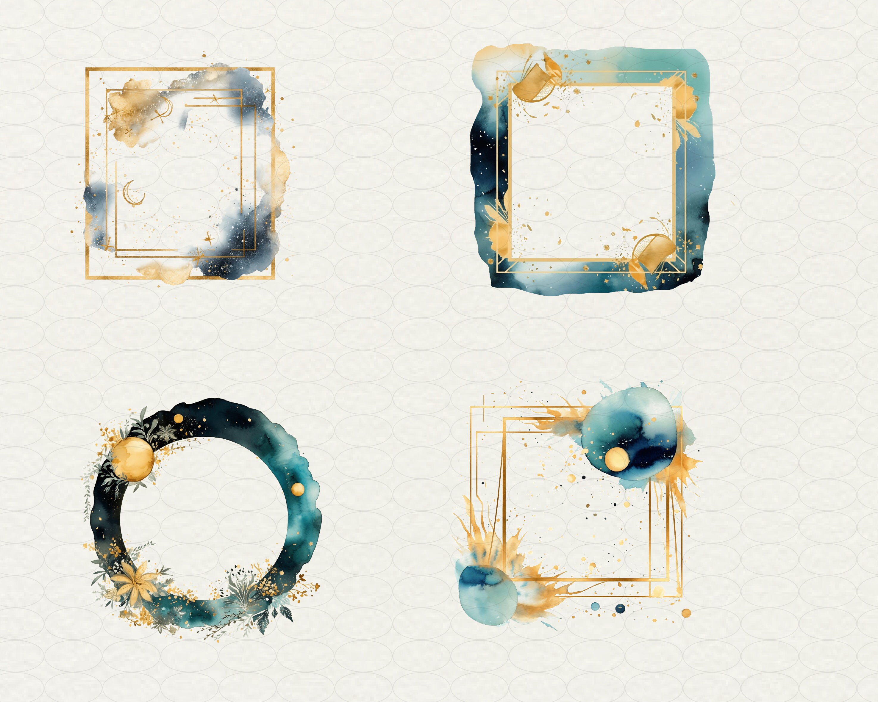 Watercolor Gold Frames Clipart: Celestial Circle & Square (PNG) - Etsy