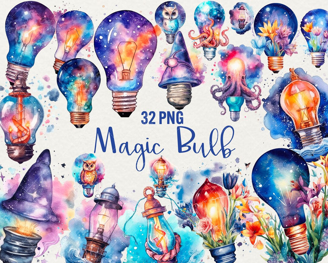 Magic Bulb Clipart, Watercolor Bulb Galaxy Clipart 32 PNG Fantasy Clip ...