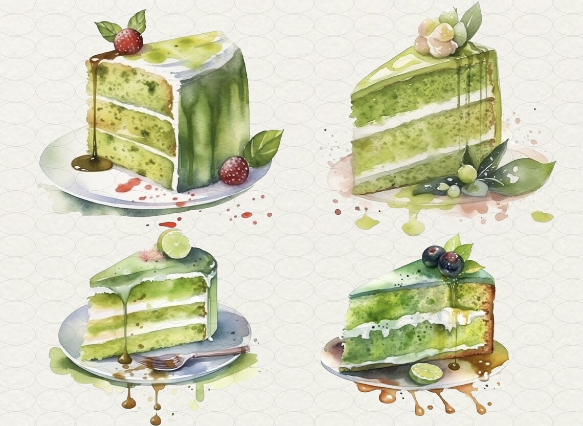 Matcha Cakes Clipart Set Green Tea Cake Cream Multi Layers - Etsy