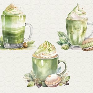 Matcha Latte Clipart - Green Tea Latte Drink Watercolor Matcha Latte 24 ...