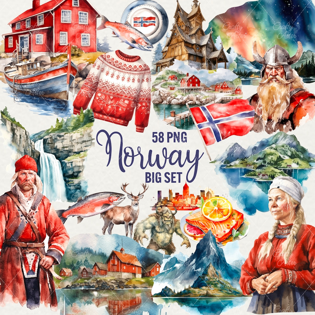 Watercolor Norway Clipart, 58 Png Bundle Nordic Landscapes Clipart ...
